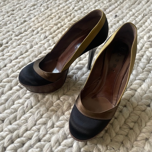 Marni | Shoes | Marni Color Block Satin And Leather Platform Heels ...